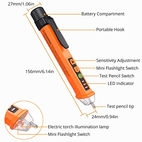 Neoteck Electrical Socket Voltage Tester Pen Kit Included Non-Contact 12-1000V AC Voltage Detector Pen and Receptacle Tester with AC Voltage Detector LED and Sound Alarm
