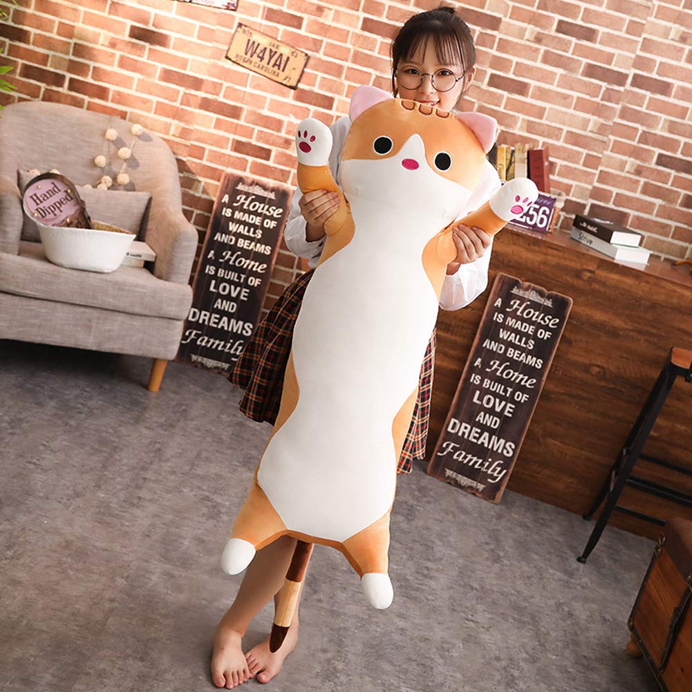 Jensquaify Long Cat Plush Pillow, Cat Stuffed Animals Body Pillow Cute Kitten Plush Hugging Pillow Toy Gifts for Kids (Gray, 19.68 inch)