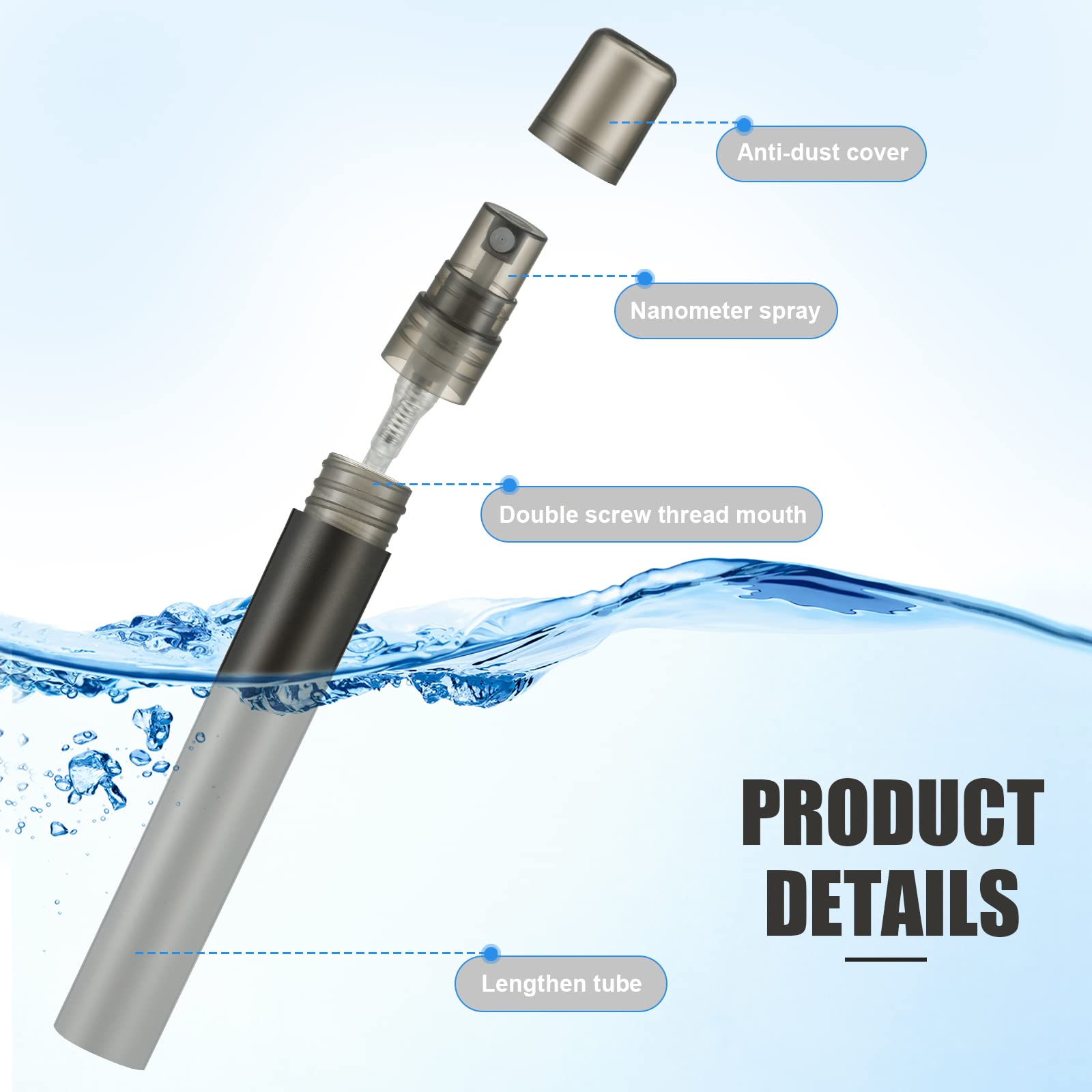 Remerry 10 ml Perfume Spray Bottles Plastic Travel Refillable Mini Bottles for Women Small Fine Mist Spray Bottles Portable Frosted Perfume Bottles Empty Atomizer for Essential Oil(50 Pcs)