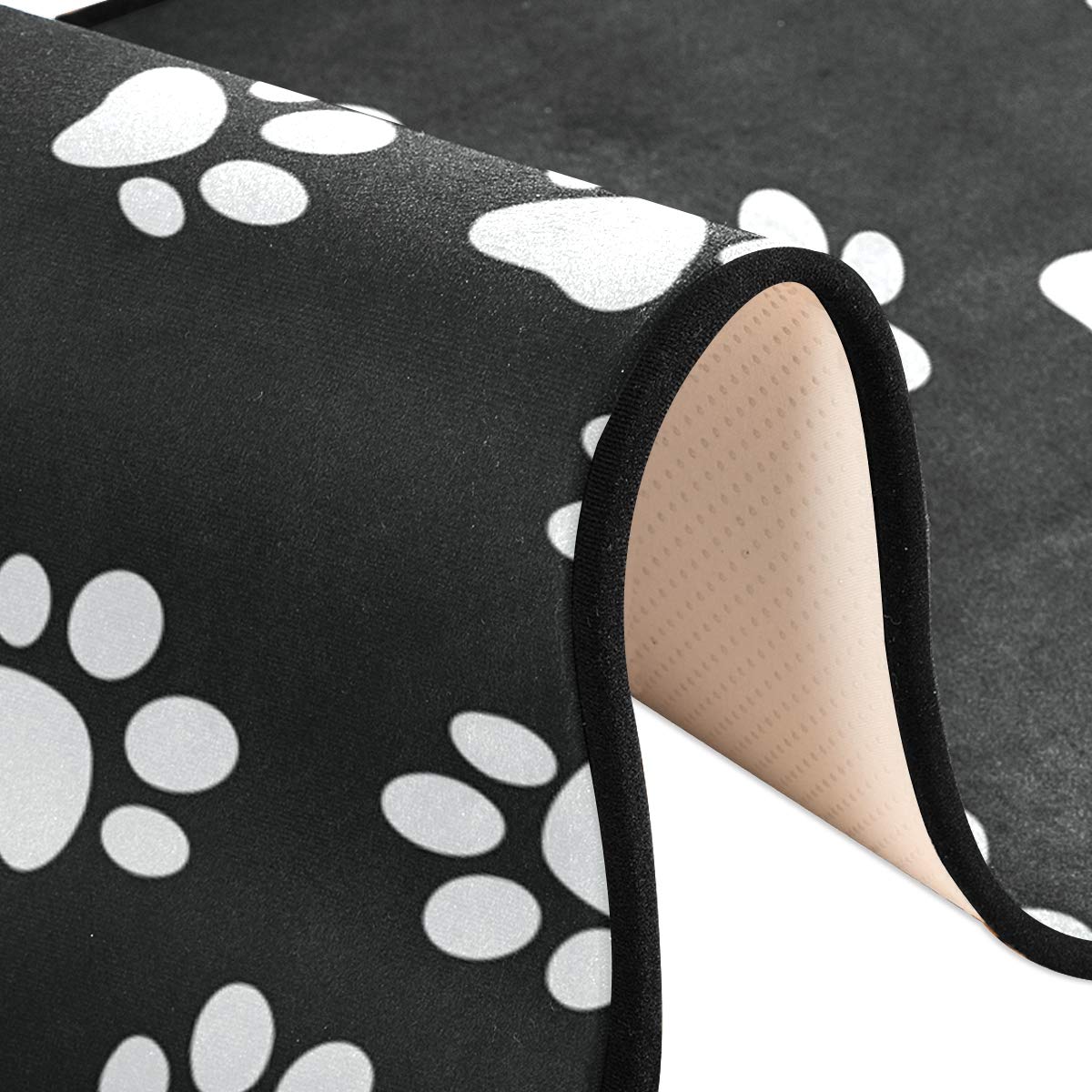 Modern Hallway Runner Rugs White Dog Paw Print Black Background Living Room Area Rug Super Soft Entryway Long Bed Desk Kitchen Floor Doormat 24x72in (2'x6')