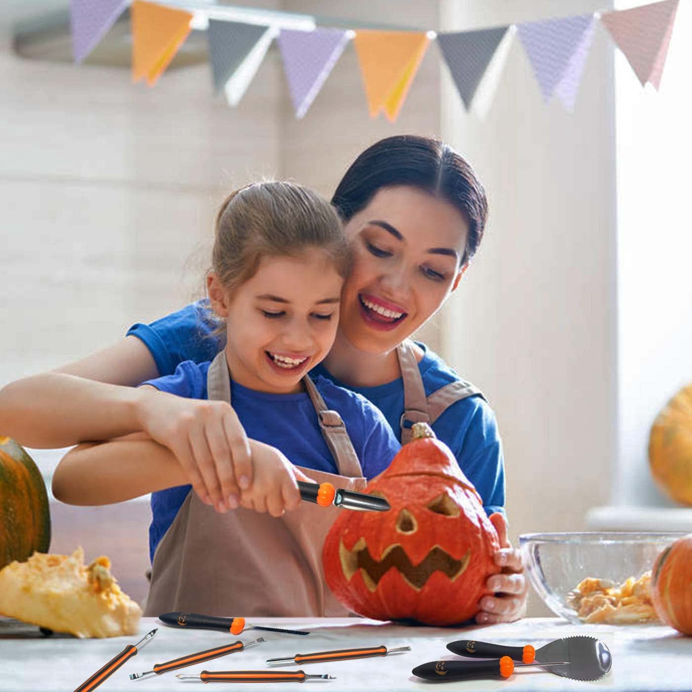 Pumpkin Carving Kit for Adults & Kids, With Professional Comfortable Handle Stainless Steel Carving Knife Set, Detail Sculpting Tools, Pumpkin Patterns, LED Light Candles, For Halloween Decoration