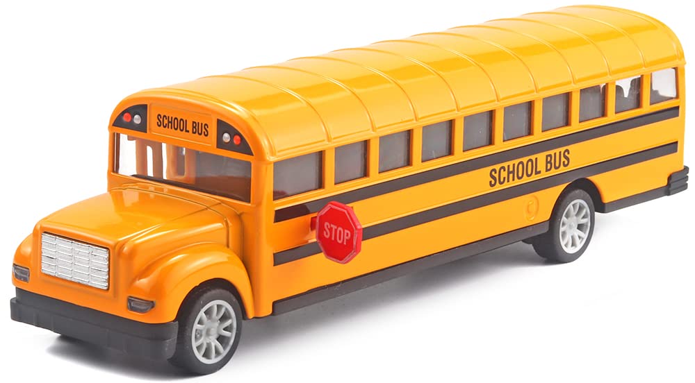 OANMYJJO Die Cast Long-Nose School Bus with Pull-Back Action and Open-able Doors Toy for Kids Boys Girls