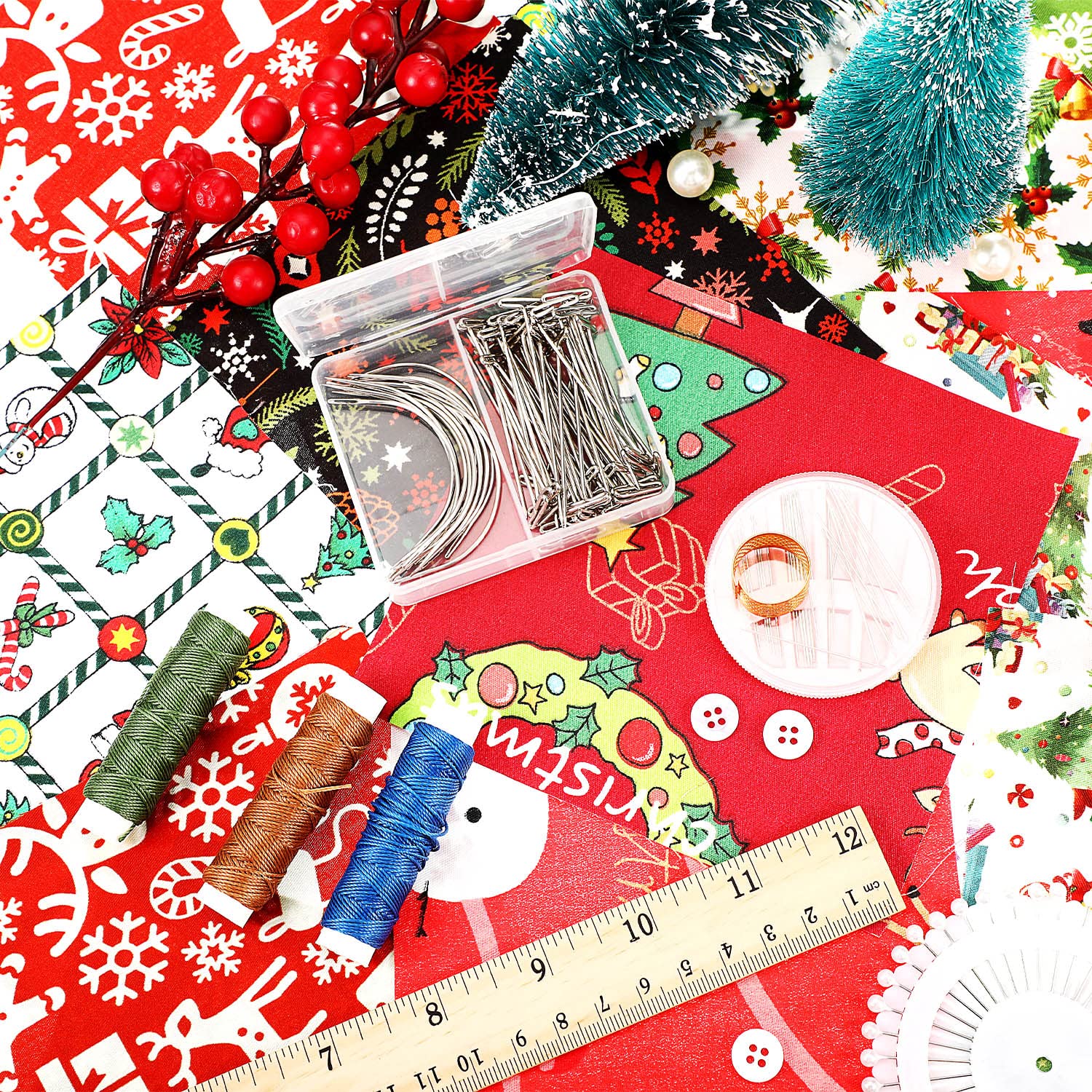 Irenare 50 Pieces Christmas Cotton Fabric Square Quilting Fabric Squares Bundle Sewing Quilting Craft 10 Different Christmas Patterns Patchwork for DIY Christmas Sewing (5 x 5 Inch)