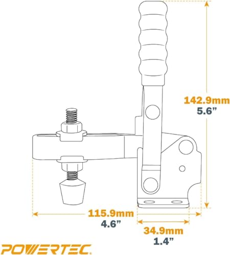 POWERTEC 20335 Quick Release Vertical Toggle Clamp 12130-500 lb Holding Capacity w Rubber Pressure Tip, 2PK