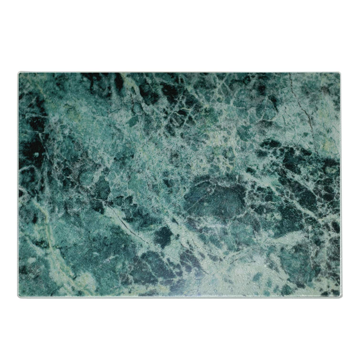 Lunarable Marble Cutting Board, Stone Surface Fractures Facet Pattern Gem Formation Geology Artful Illustration, Decorative Tempered Glass Cutting and Serving Board, Small Size, Jade Green Mint