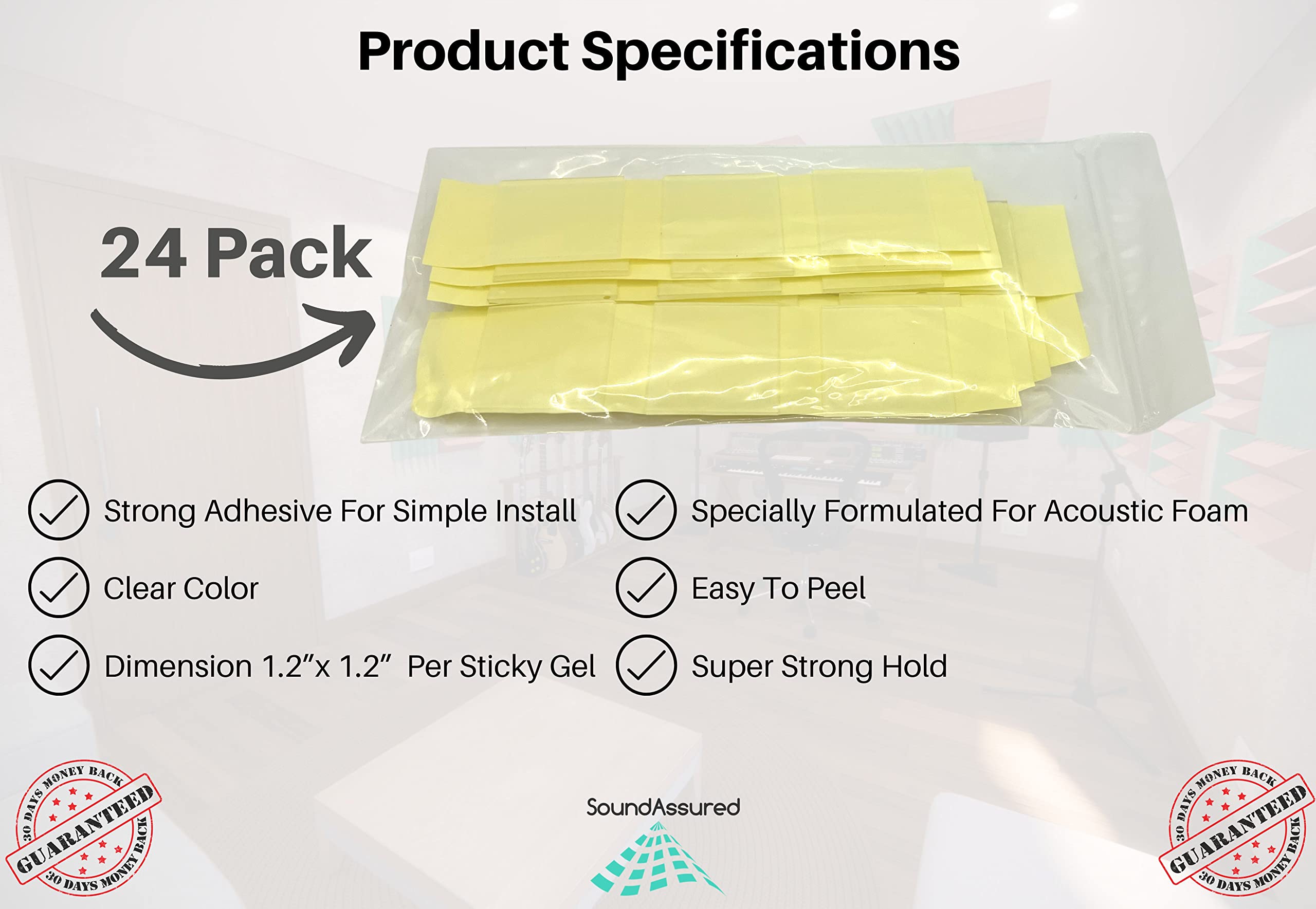 Mounting Tape for Acoustic Foam - Double Sided Adhesive Squares for Acoustic Soundproofing Foam Panels and Bass Traps