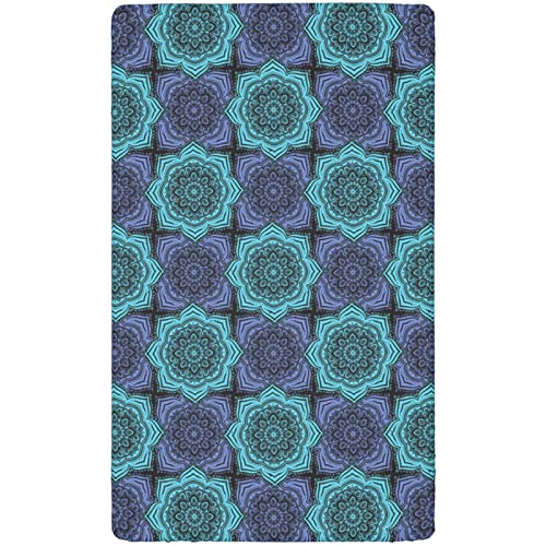 Retro Themed Fitted Mini Crib Sheets,Portable Mini Crib Sheets Ultra Soft Material-Baby Sheet for Boys Girls,24β x38β,Lavender Blue Seafoam and Black