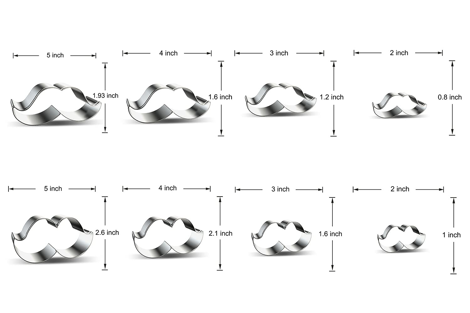 Mustache Cookie Cutter Set - Large 5 Inch, Medium 4 Inch, Small 3 Inch, Mini 2 Inch - 8 Pieces Beard/Moustache Cookie Cutters Shapes Biscuit Fondant Pastry Candy Stainless Steel Baking Tools for Men