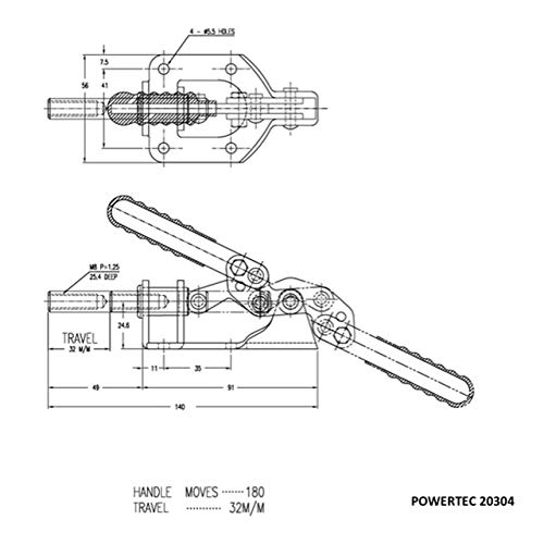POWERTEC 2PK Toggle Clamp, 300lbs Holding Capacity, 302F Quick Release Push/Pull Clamp for Woodworking Jigs and Fixtures, Pocket Hole Jigs, Welding, CNC (20304-P2)