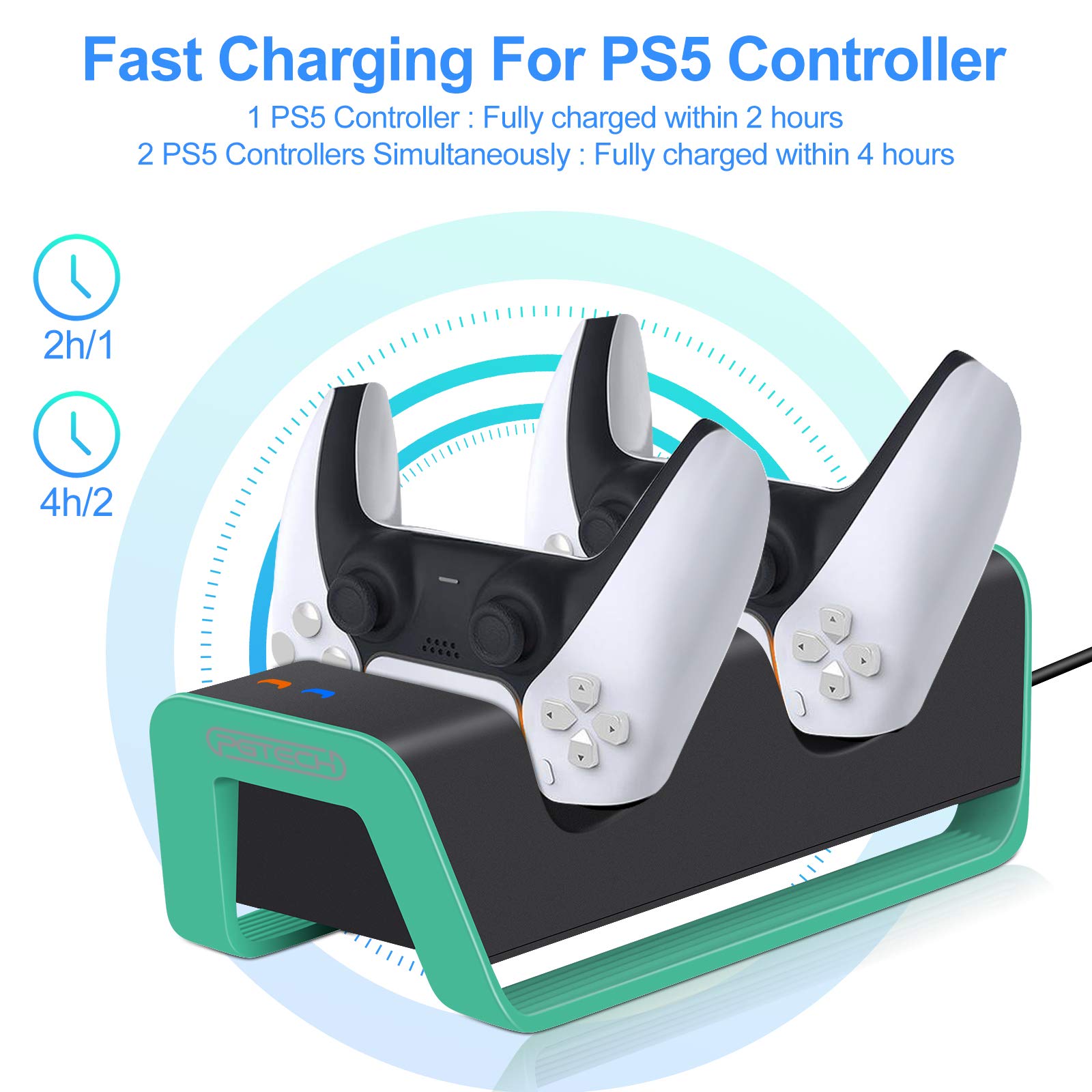 PS5 Controller Charging Station with Fast Dual Charging Dock PS5 Controller Charger for Playstation Dualsense Wireless Controller with LED Indicator, Green