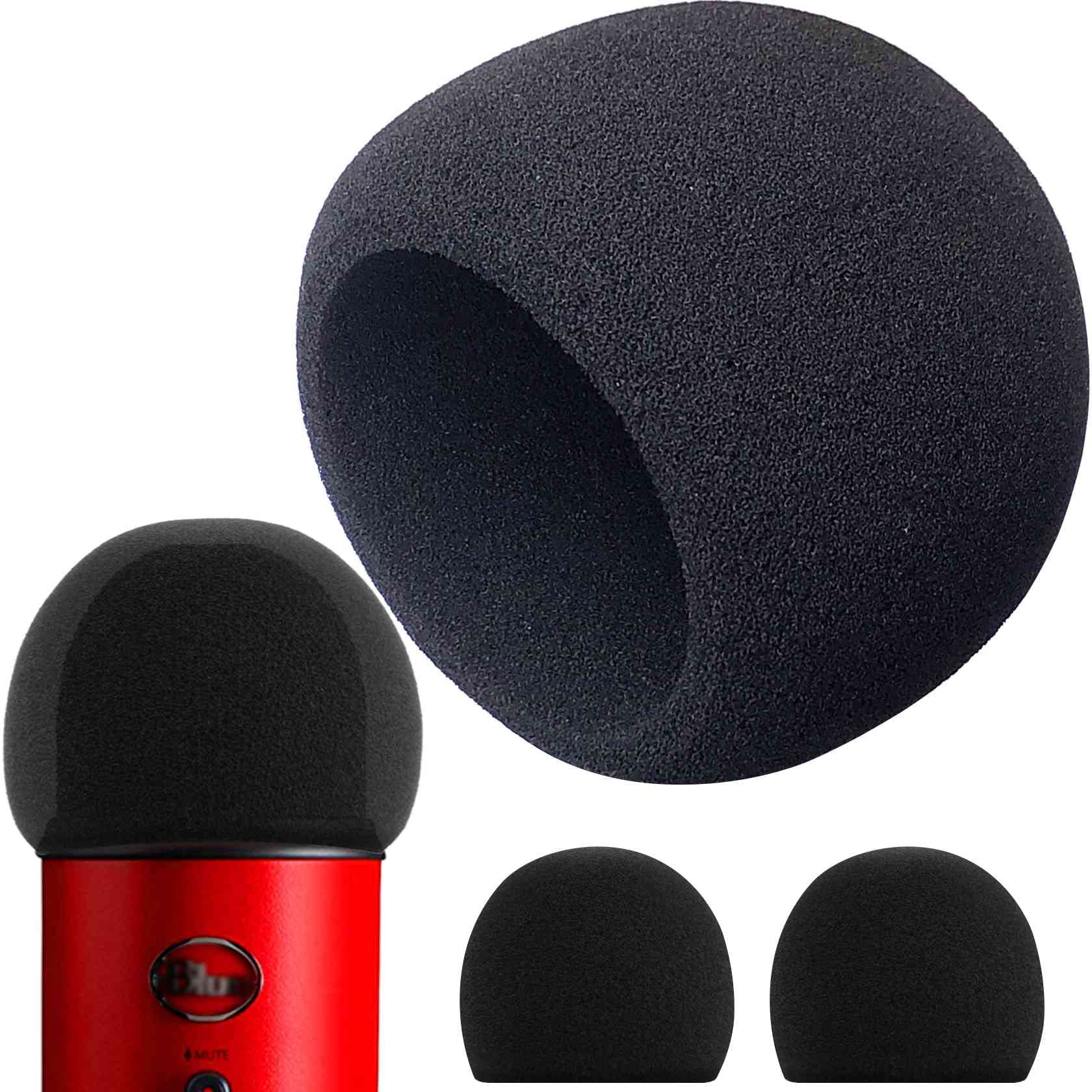 Microphone Covers Foam for Blue Yeti Pop Filter Mic Windscreen Replacement, with High Density Sponage to Kill Noise for Karaoke Sing and Podcast, 2 Black Pack