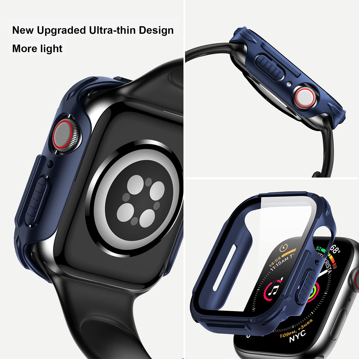 Mesime Rugged Case Compatible for Apple Watch Series 9 8 7 45mm with Tempered Glass Screen Protector, iWatch Case Protective Accessories Shockproof Bumper Cover Men/Women -Blue