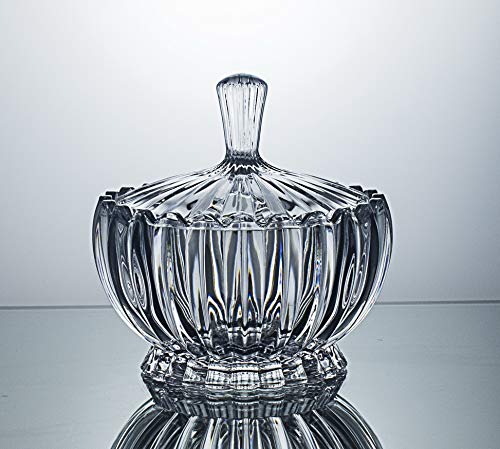 Modern-Depo Crystal Serving Bowl with Lid Glass Centerpieces for Parties Home Office Wedding Food Salad Fruit Snack Dessert Mixing Collection, 6.5 Inches