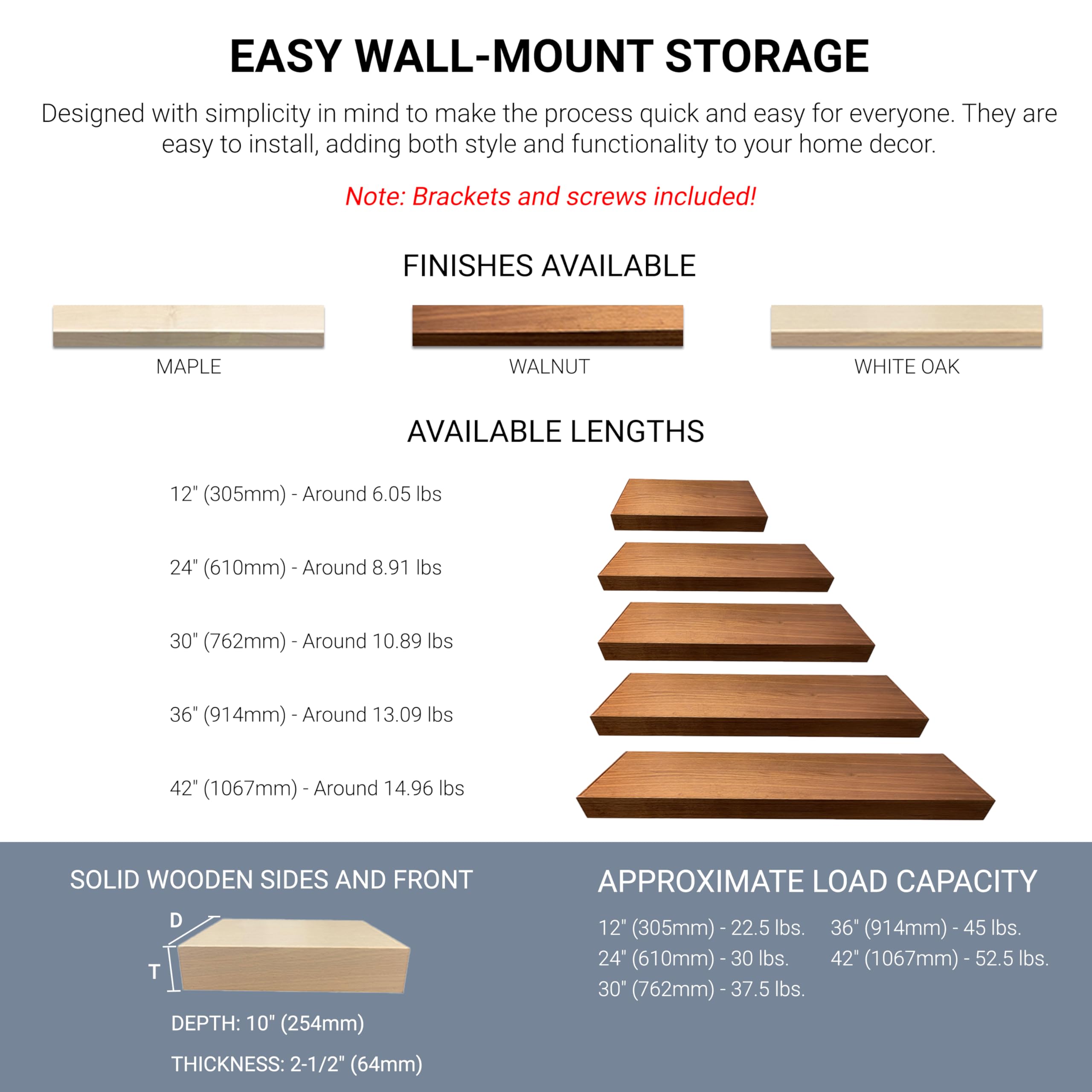 Rok Hardware Single Piece Floating Kitchen Shelf, 42 Inch (1067mm) Length x 10 Inch (254mm) Depth, Wall Mounted, White Oak Finish Floating Shelf for Bathroom, Living Room FLO42X10OAK
