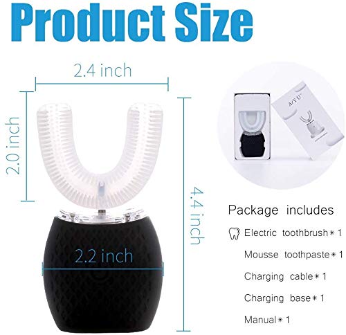 Rolg Ultrasonic Automatic Toothbrush,Ultrasonic Electric Toothbrush and 30'' Automatic Timer, 360 Toothbrush Wireless Charging Toothbrush Washable Travel Home Dual-use, Black
