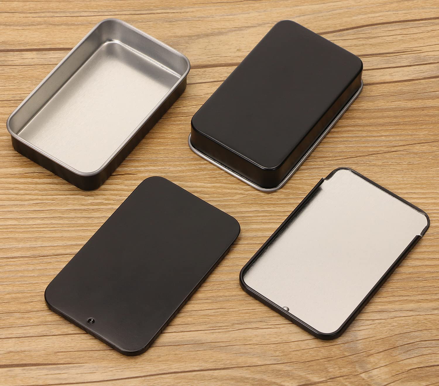 Mini Skater 8Pcs 3.15"x1.97"x0.59"Mini Slide Top Tin Box Containers Portable Box Small Storage Kit for Wedding Jewelry Lip Balm Container Cosmetic Organizer (Black)