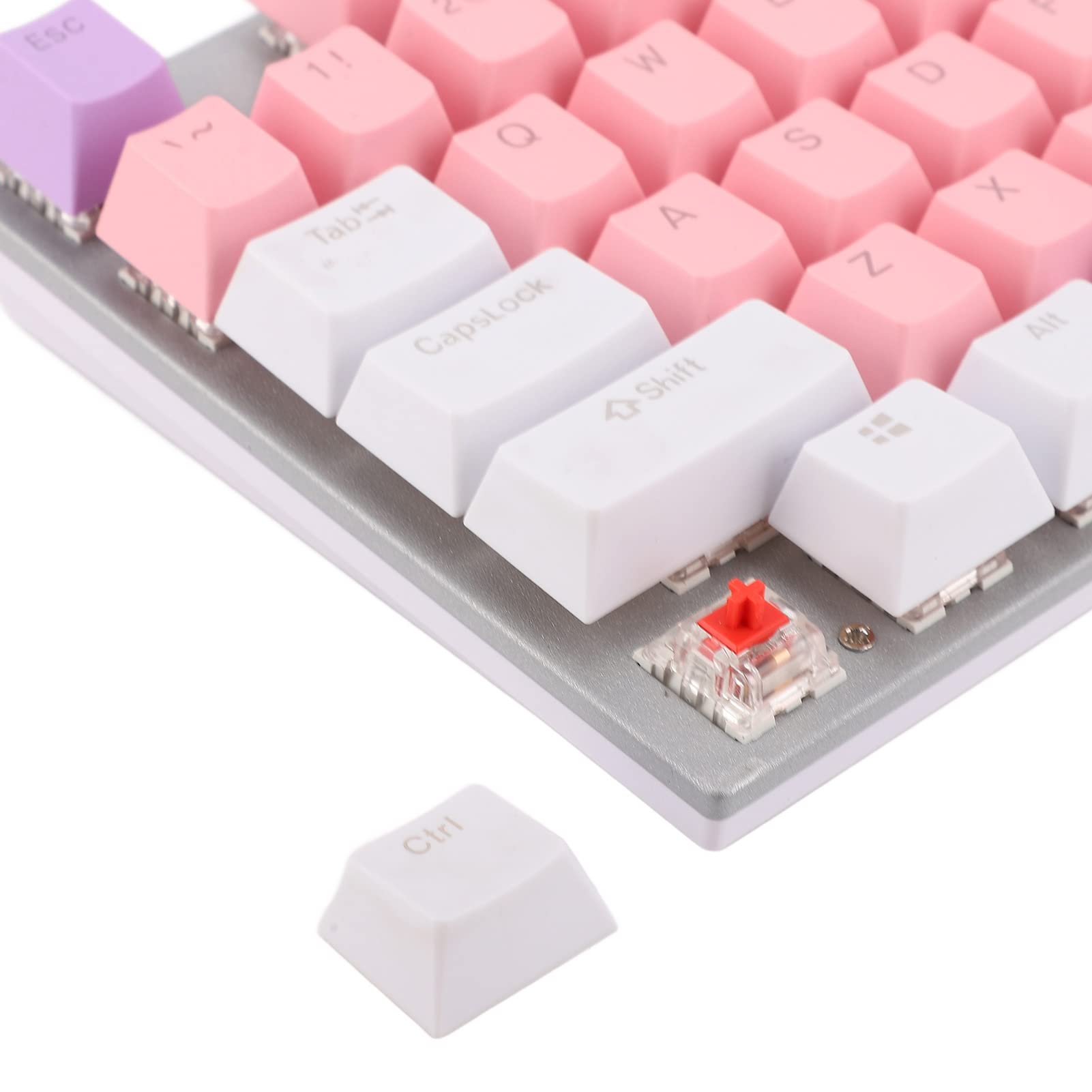 Septpenta Red Switch Mechanical Keyboard, 26 RGB Lighting Effects, Conflict Free Design, Splash Proof Drainage Holes, 87 Key Ergonomic Gaming Keyboard(Pink, White and Purple)