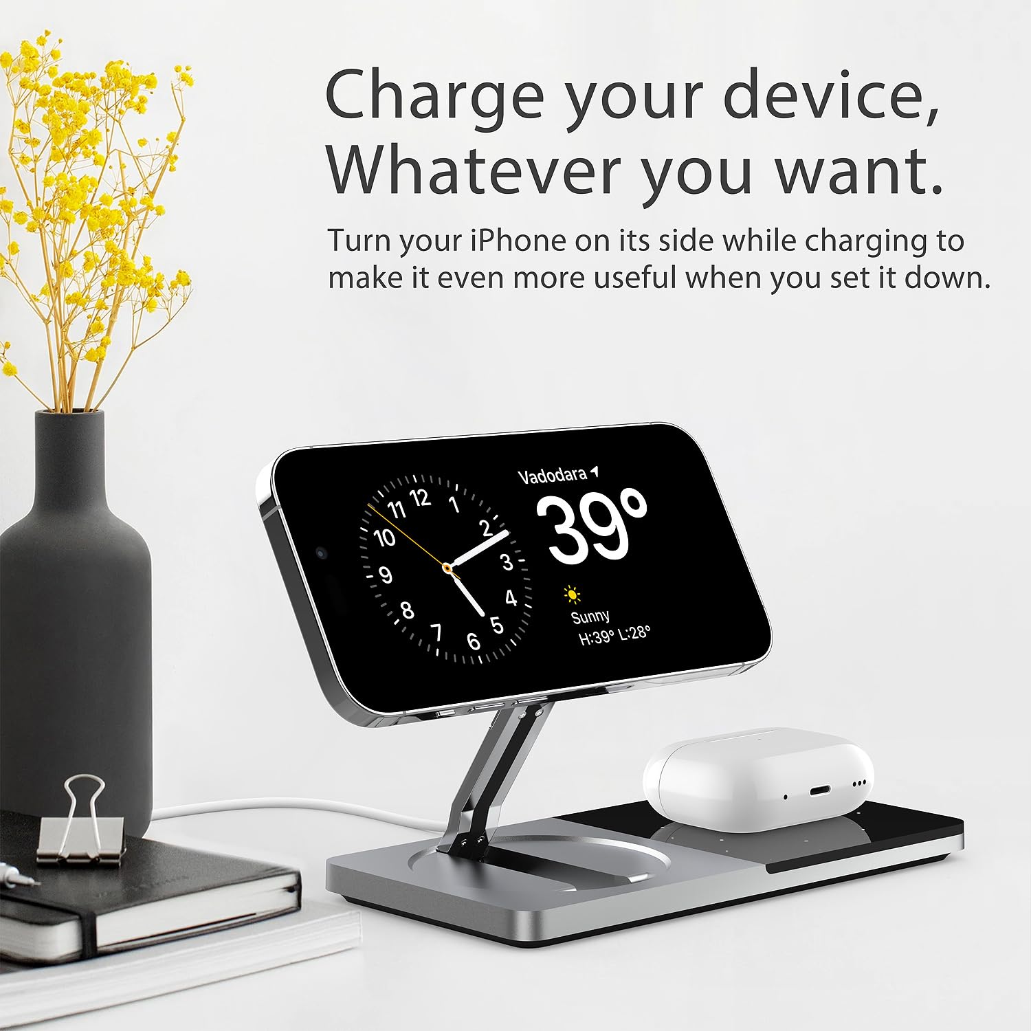 Mag-Safe Charger Stand for iPhone, Wireless Charger Stand for Apple Products, 2 in 1 Magnetic Charging Station for iPhone 15/14/13/12 Series, Airpods 3/2/Pro with Adapter (Sliver)