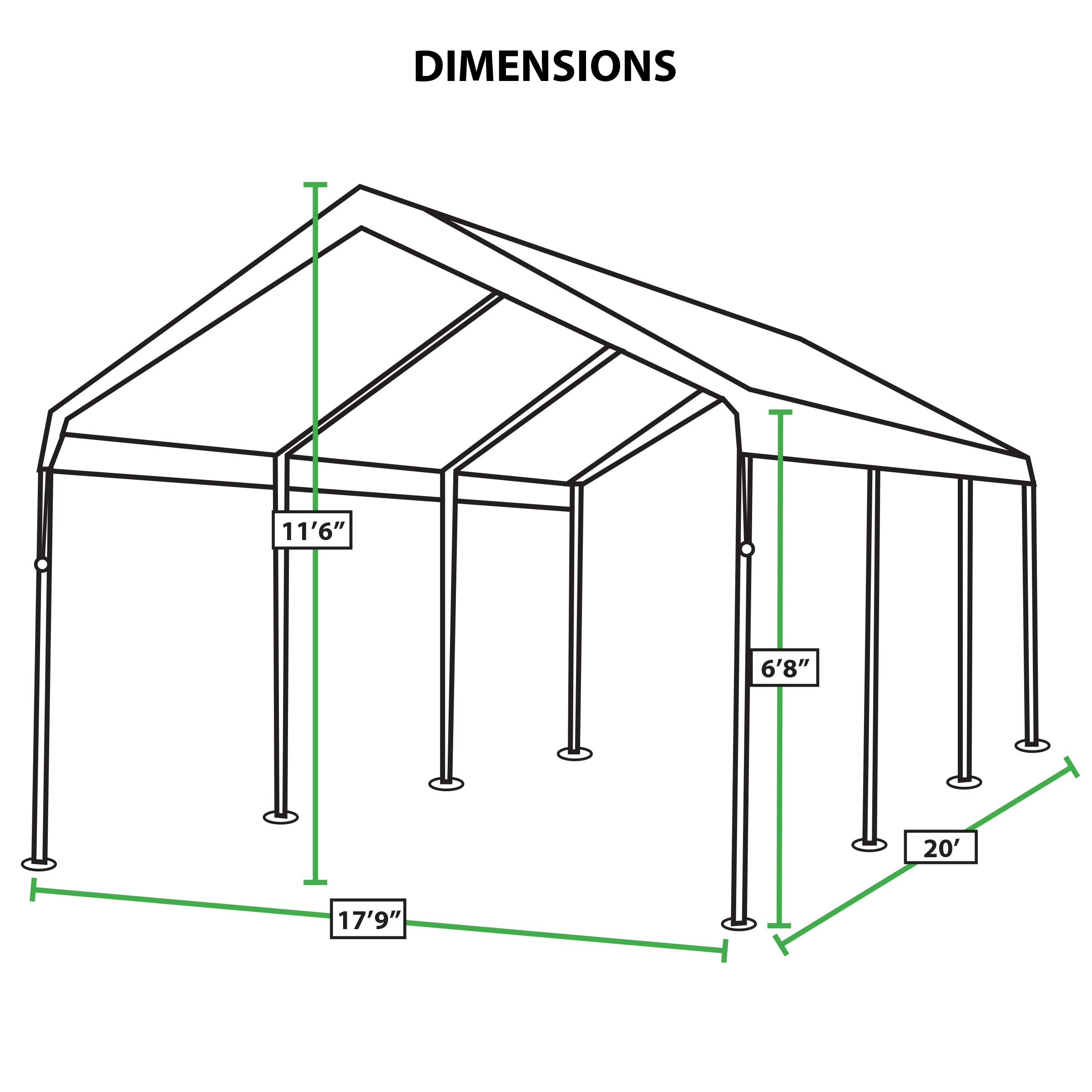 King Canopy Hercules 18-Feet by 20-Feet, 2-Inch Steel Frame, 8-Leg, Carport, White