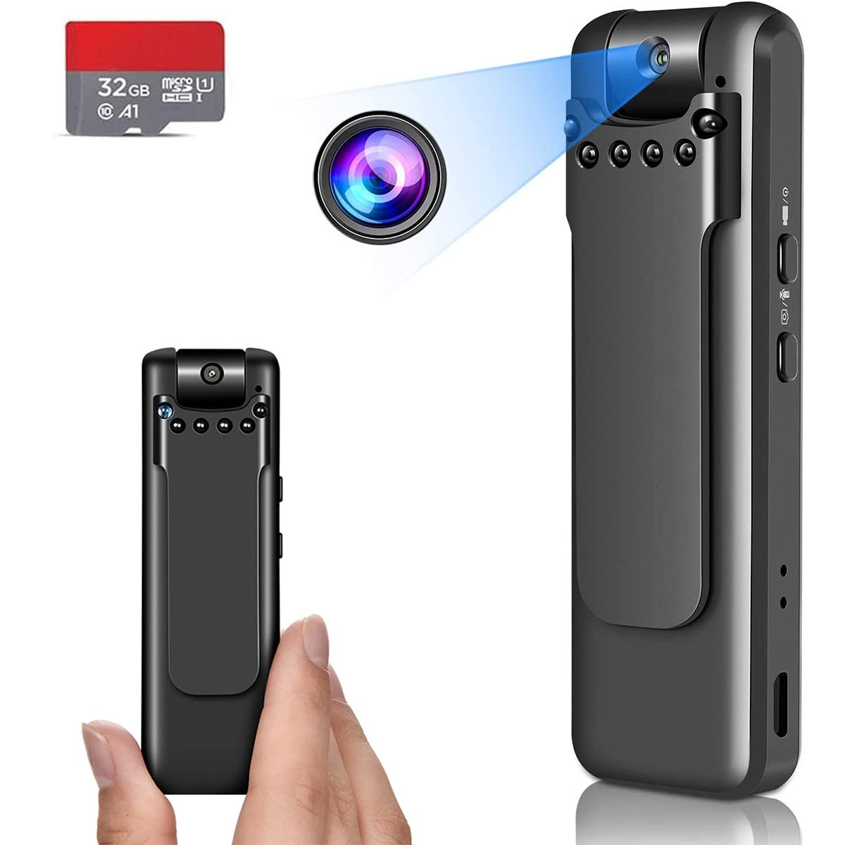 Mini Body Camera Video Recorder, Auto Night Vision Camera, Pocket Camera, Tiny Camera, Nanny Small Cam, Small Security Camera for Home Outdoor Office Etc (with 32G Super high-Speed Memory Card)