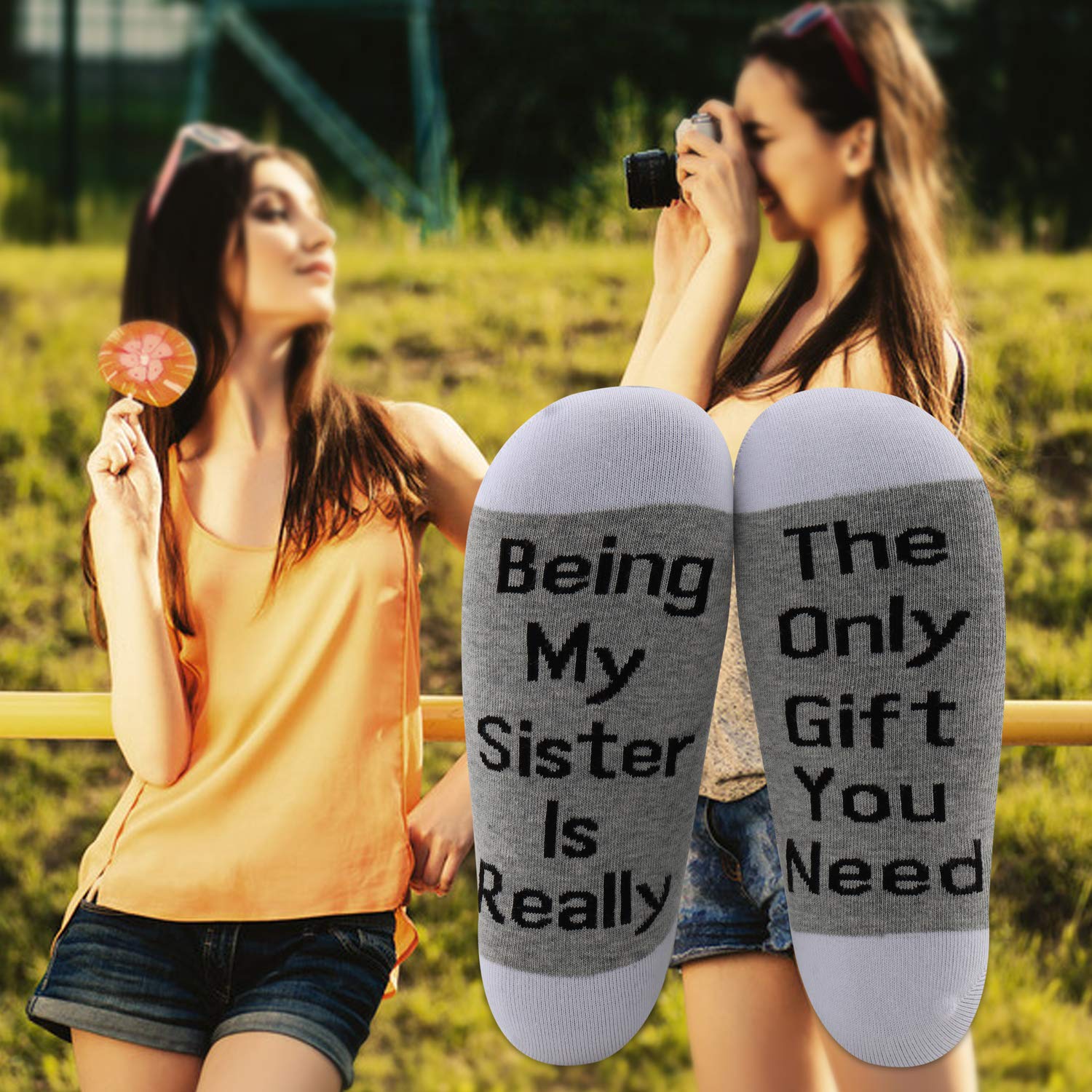 LEVLO Funny Sister Socks Being My Sister Is Really The Only Gift You Need Socks Sarcastic Gifts for Women (2 Pairs/Set - Mid Calf - 1)