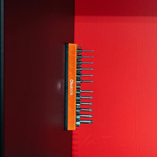 Olsa Tools Professional Hex Bit Organizer with Magnetic Base | Professional Quality Hex Bit Holder for Your Specialty, Drill or Tamper Bits (Orange)