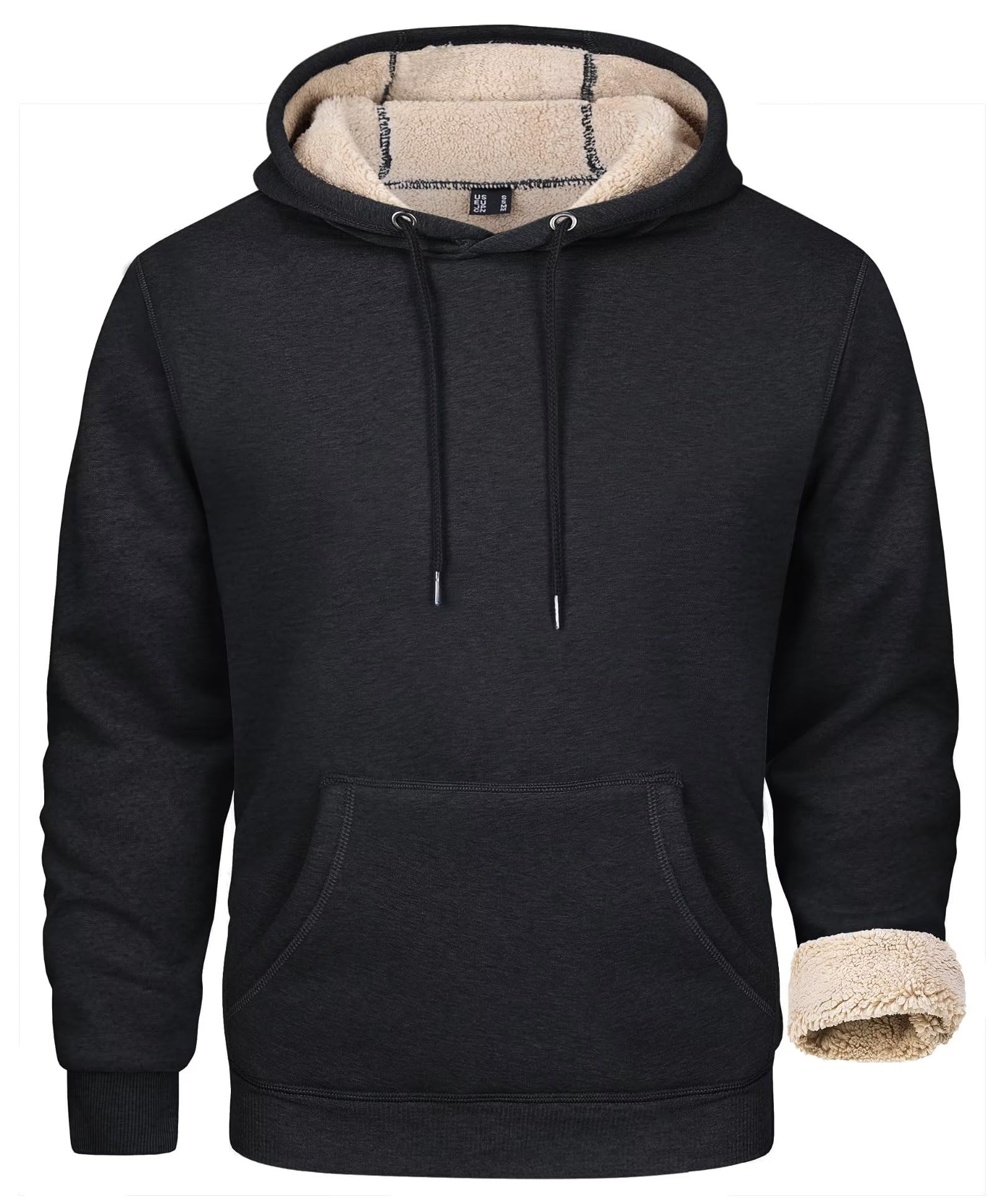MAGCOMSEN Pullover Hoodie Men Heavyweight Hoodies for Men Pullover Sweatshirt for Men Sherpa Sweatshirts Athletic Hoodies Fleece Sweatshirts for Men Black