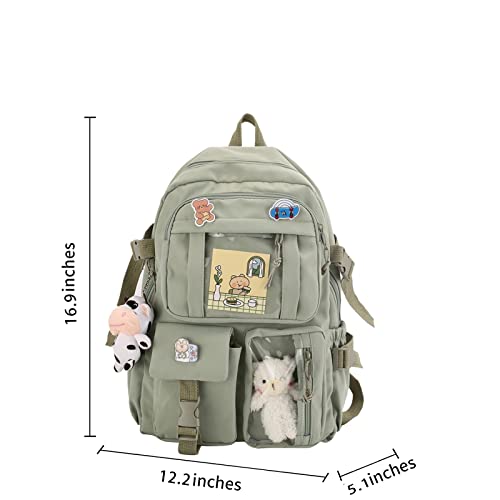 vfdgsaz Kawaii Backpack with Pin and Pendant,Cute Aesthetic Backpack ,Outdoor Sports Leisure Bag for Girls and Boys (green,one size)