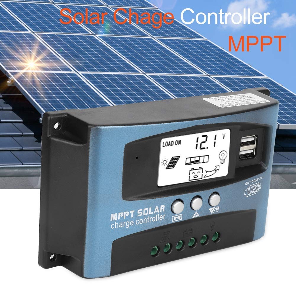 SHYEKYO Solar Charge Controller, 12V/24V MPPT Solar Charge Controller with LCD Real Time Display Solar Panel Intelligent Regulator for Storage Batteries and Loads Work(50A)