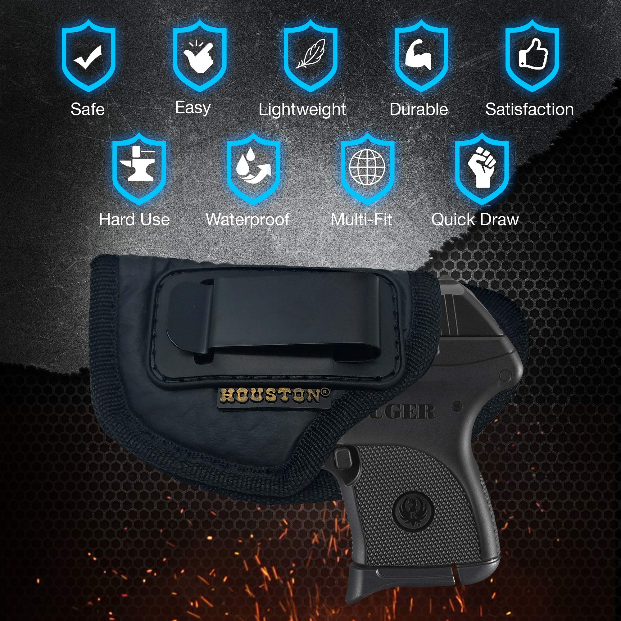 IWB Gun Holster by Houston - ECO Leather Concealed Carry Soft Material | Suede Interior for Maximum Protection | Fits: Most Small 380, Keltec, Ruger LCP, Diamond Back, Small 25 & 22 Cal (CHP-71A-LH)