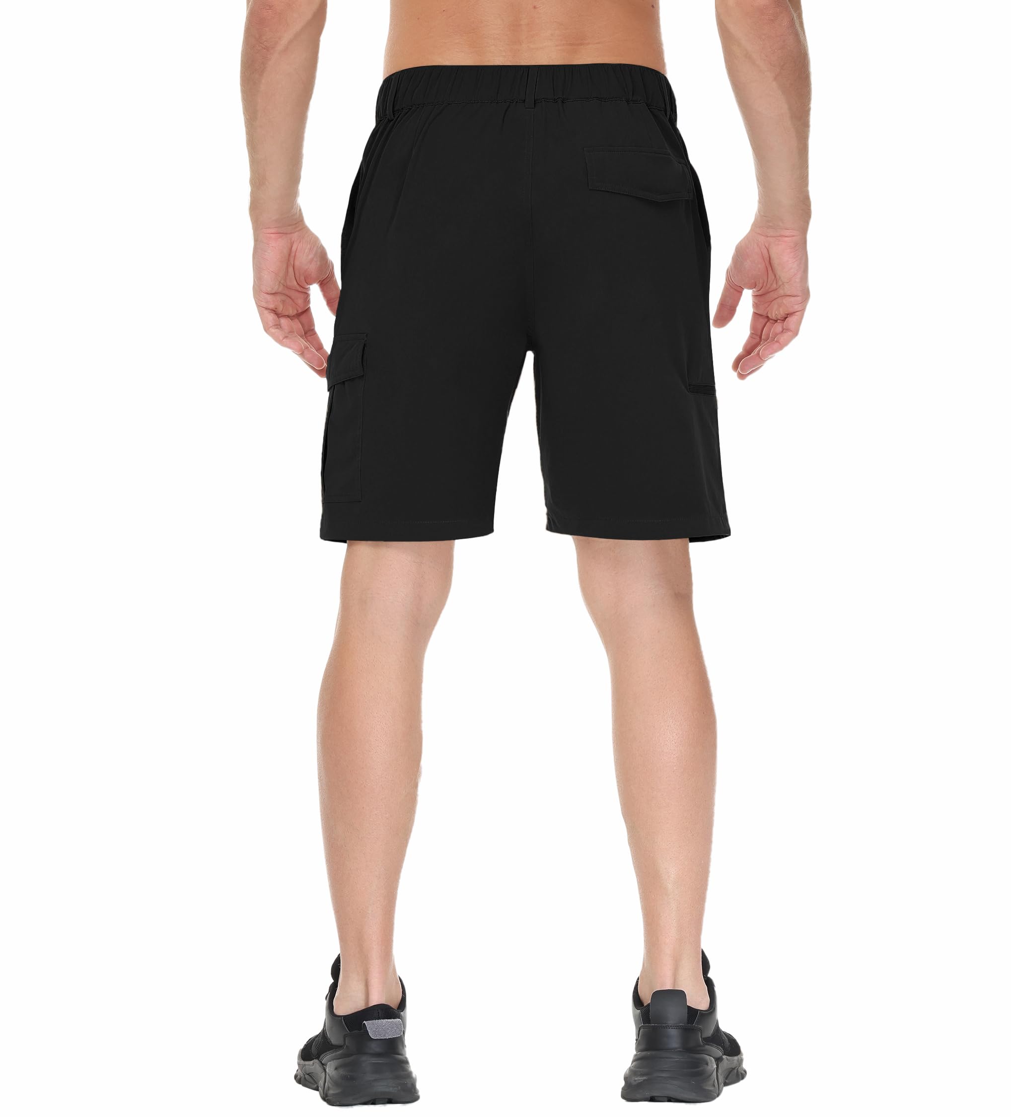 Men's Water Resistant Hiking Cargo Casual Shorts Quick Dry Lightweight with Zipper Pockets Fishing Golf Camping Black L