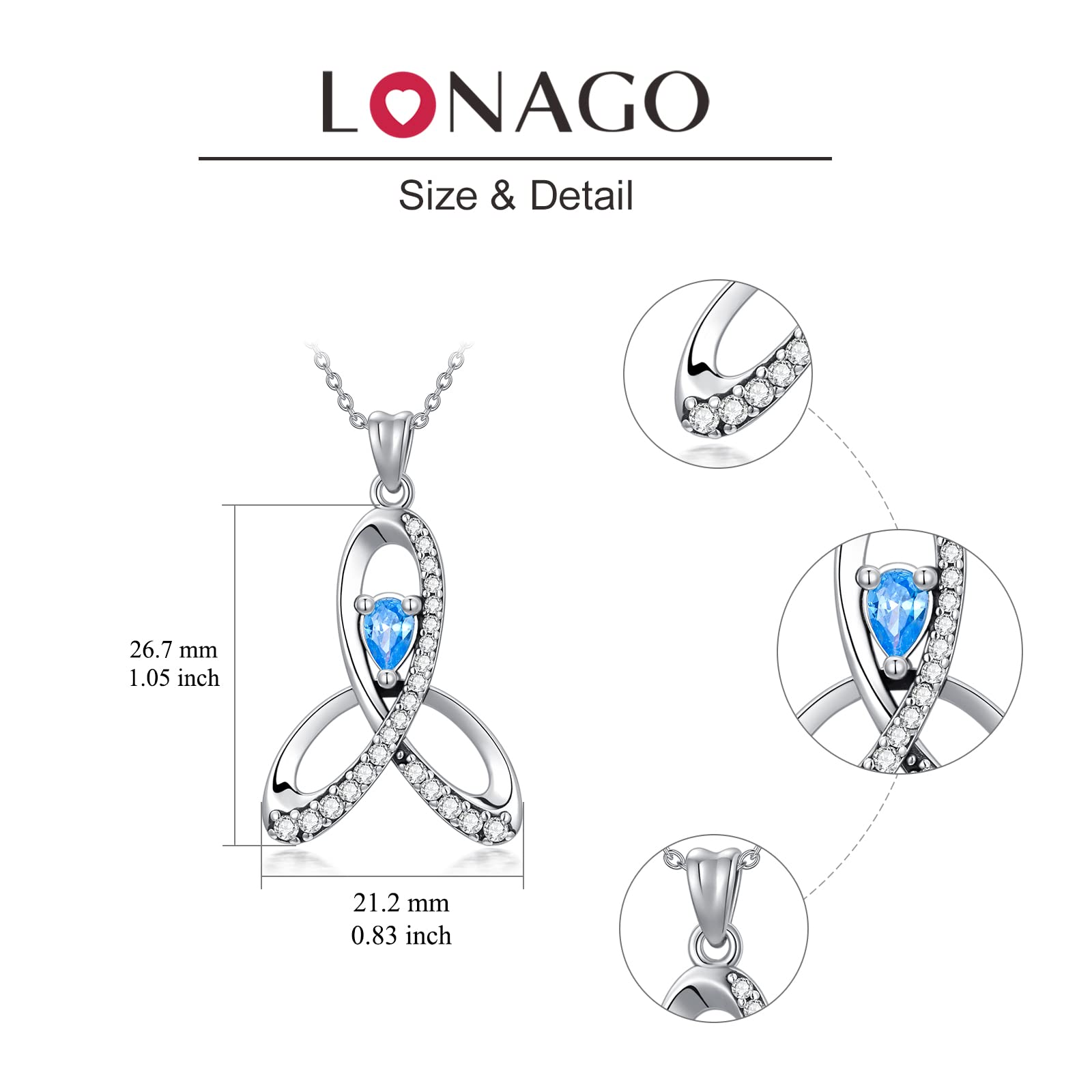 LONAGO Celtic Knot Necklace for Women 925 Sterling Silver Good Luck Irish Celtic Pendant Necklace