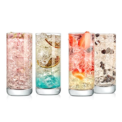 NutriChef 14.2oz Highball Drinking Glasses - Set of 2 Heavy Base Tall Tumbler Clear Glassware for Water, Wine, Beer, Liquor, Gin, Cocktail, Whiskey, Juice, Iced Coffee, Mixed Drinks, Dishwasher Safe