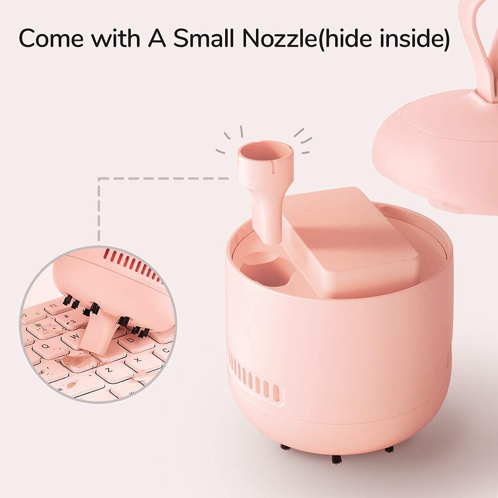 JISULIFE Desktop Vacuum Cleaner, 1100 mAh Portable Mini Table Dust Sweeper with Vacuum Nozzle, 2 Speeds, 360º Rotable, High Suction, Cordless & Detachable Design for Home, Office, School-Pink