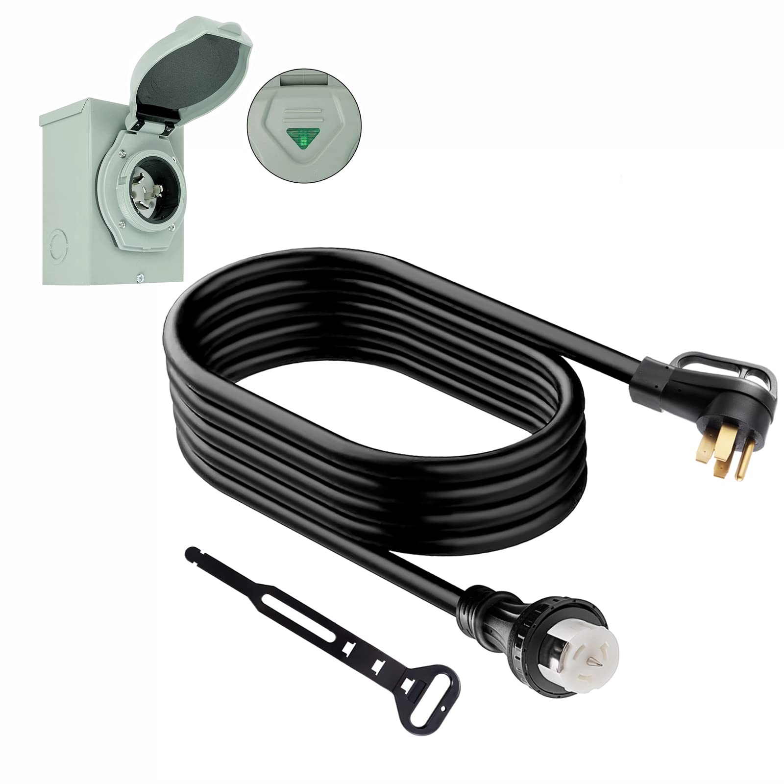 SHZOND 50 Amp Generator Cord and Power Inlet Box, 25Ft Generator Extension Cord,STW 6/3 + 8/1 125V 250V UL Listed Power Cord NEMA14-50P/SS2-50R & CS6364 Twist Lock for RV Camper and Generator to House