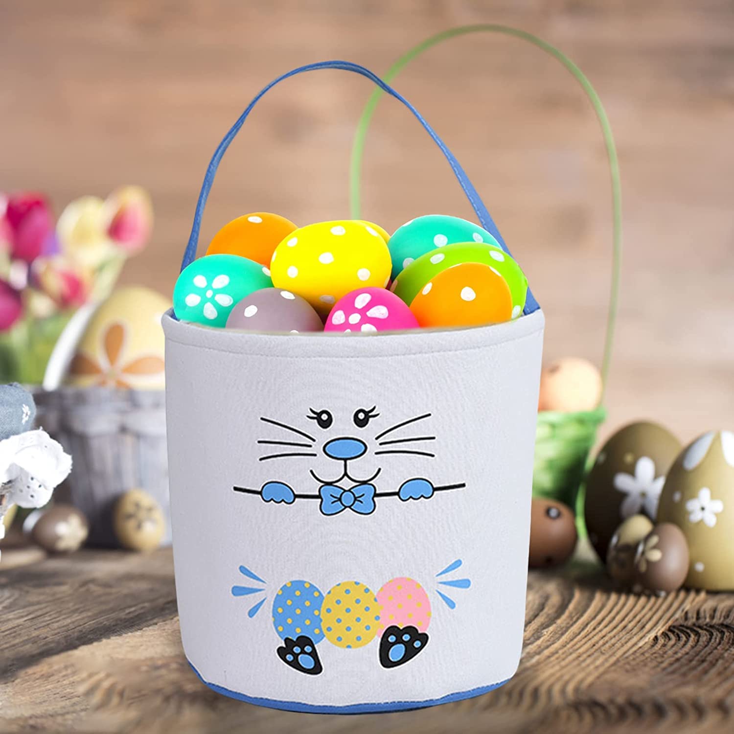 Personalized Easter Basket with Name for Boys Kids Custom Easter Buny Tote Gift Bags (Style3 Pink)