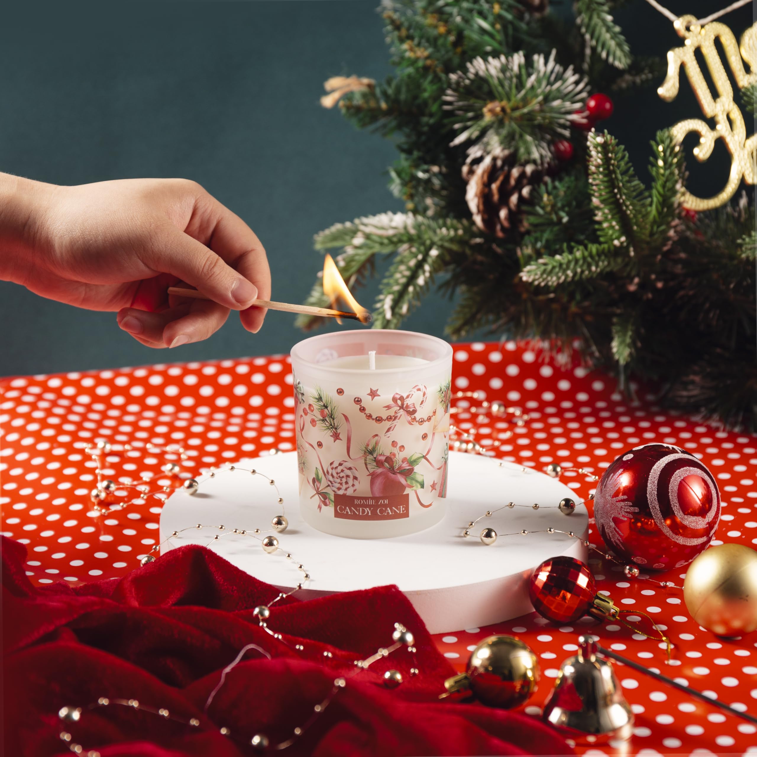 ROMIIE ZOI Christmas Scented Jar Candle - 6oz Soy Wax Candle - Candy Cane Infused with Peppermint Candy Cane Aroma - with Beautiful Keepsake Box Special for Christmas/Holiday Gifts