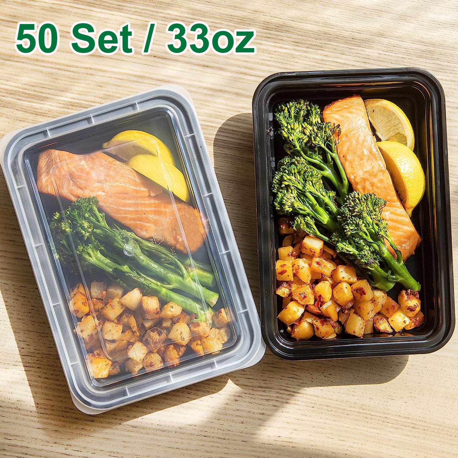MORDEN MS Meal Prep Container With Lids, 50 PACK Reusable Food Storage Container Plastic Bento Lunch Boxes Travel To-Go Food Containers, Single Compartment Portion Control,33oz