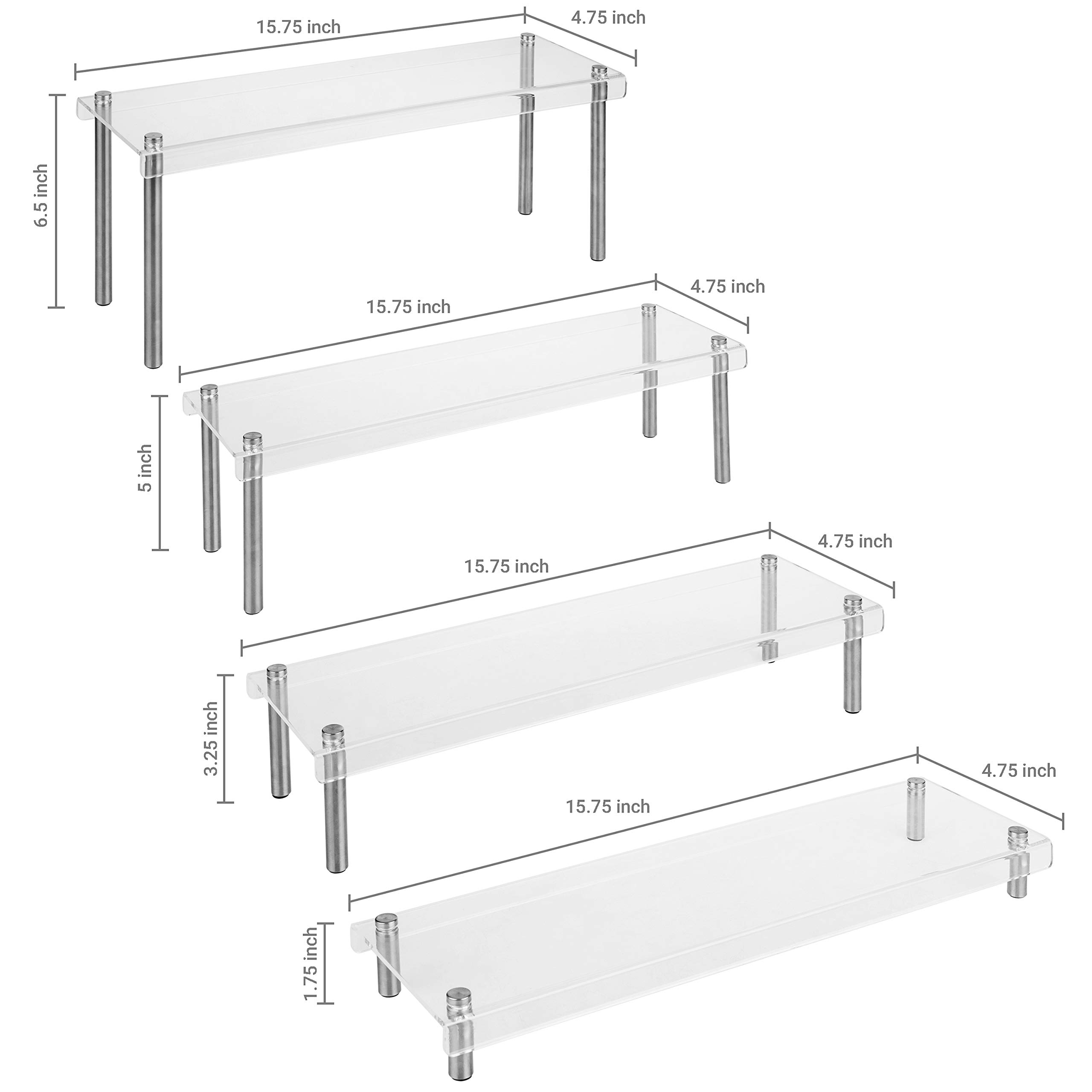 MyGift 4-Tier Clear Acrylic Food Display Stand, Appetizer and Dessert Serving Buffet Risers, Figurine Shelves, Set of 4