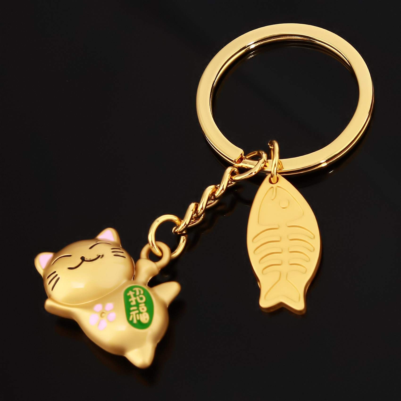 Kshcf Lucky Cat Keychain Cat Keyring Bag Cat and Fish Hanging Pendant Keyholder Ornaments New year decoration