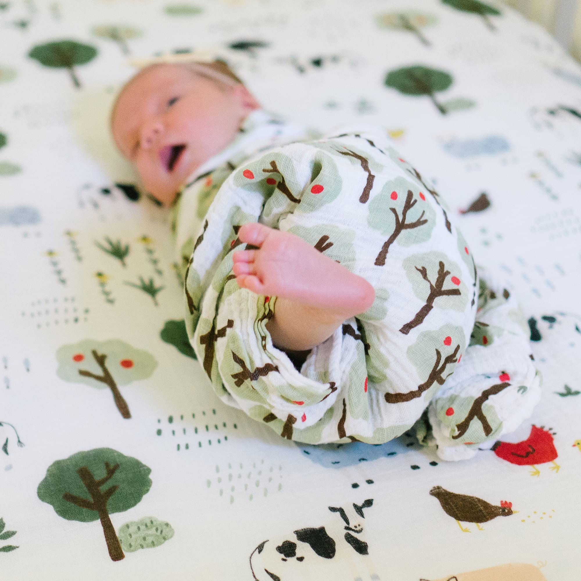 Red Rover Kids All-Cotton Muslin Fitted Crib Sheet- 52”x 28”x 9”- 100% Cotton – Machine Washable – Lightweight & Breathable – Playful Designs – Nursery, Crib, Bed – 2 Pack Family Farm