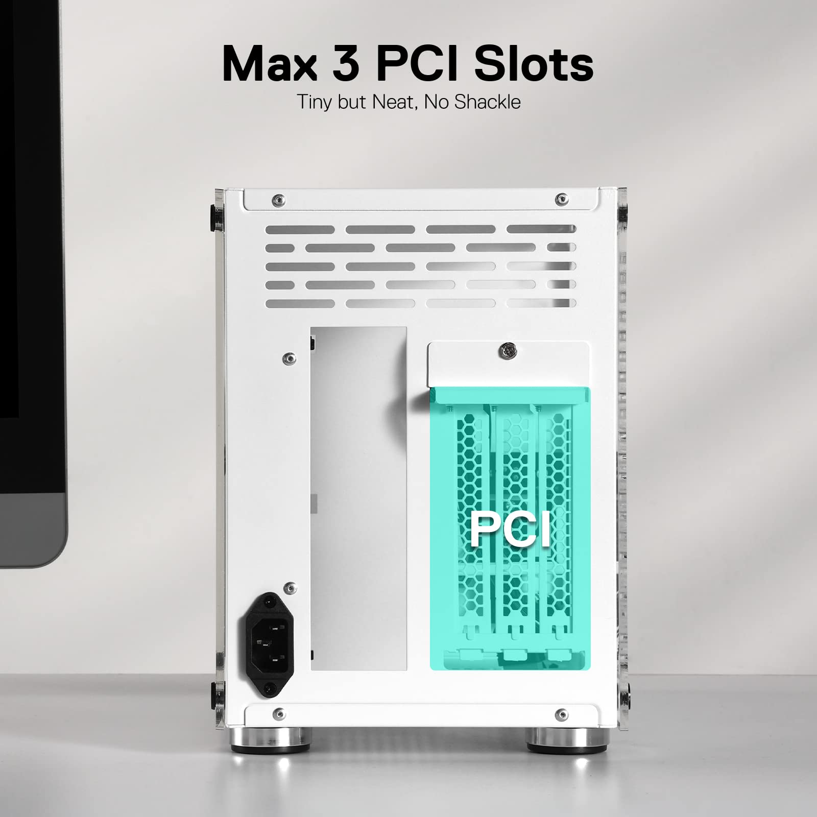 Redragon EB211 Mini-ITX Gaming PC Case, Small Form Factor Computer Chassis w/Vented Honeycomb Acrylic Transparent Panels, Triple-Slot GPU and 360 Degree Accessibility, White