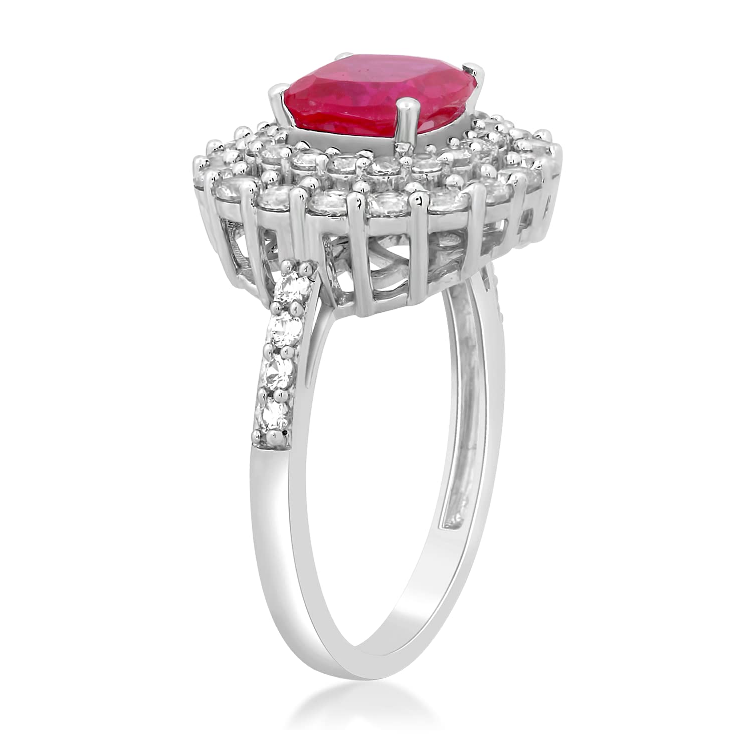 Jewelili Sterling Silver 7x7 MM Cushion Cut Created Blue Sapphire and Round Created White Sapphire Halo Ring, Size 8