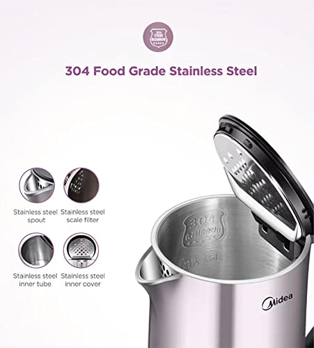 Midea Double Wall Steel Kettle with Temperature Control, 1.5L, CoolTouch Electric Kettle MK-HE1504W1