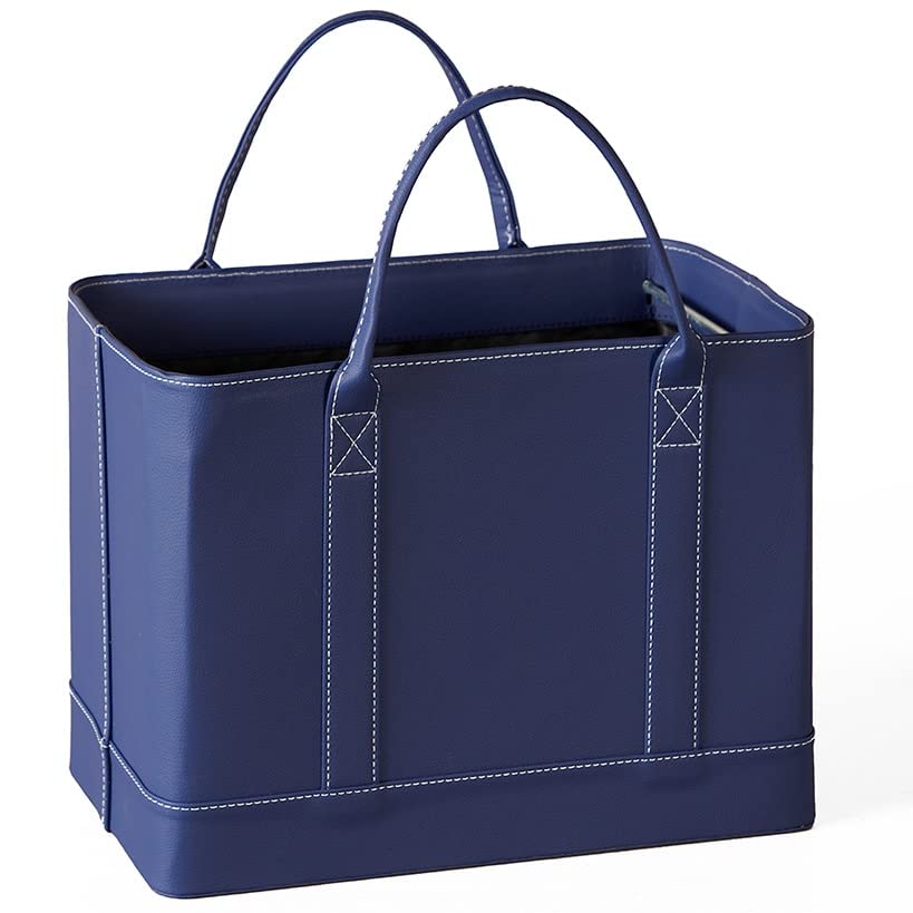 MSR Imports Chic Faux Leather File Organizer Tote Bag with Carrying Handles - Navy Blue