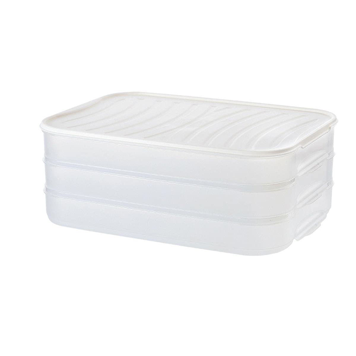 MinLia Multilayer Stackable Kitchen Food Storage Box with Cover Dumpling Fresh Box Food Holder Container Storage Tray(3-Layers,White)
