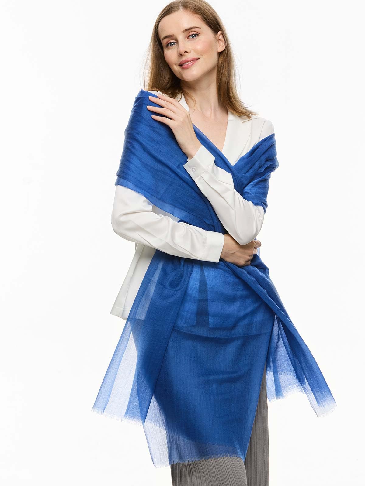 Ovcio Featherlight Sapphire Cashmere Scarf - 100% Pure Cashmere Wrap Scarf for Women (87x39) with Gift Box