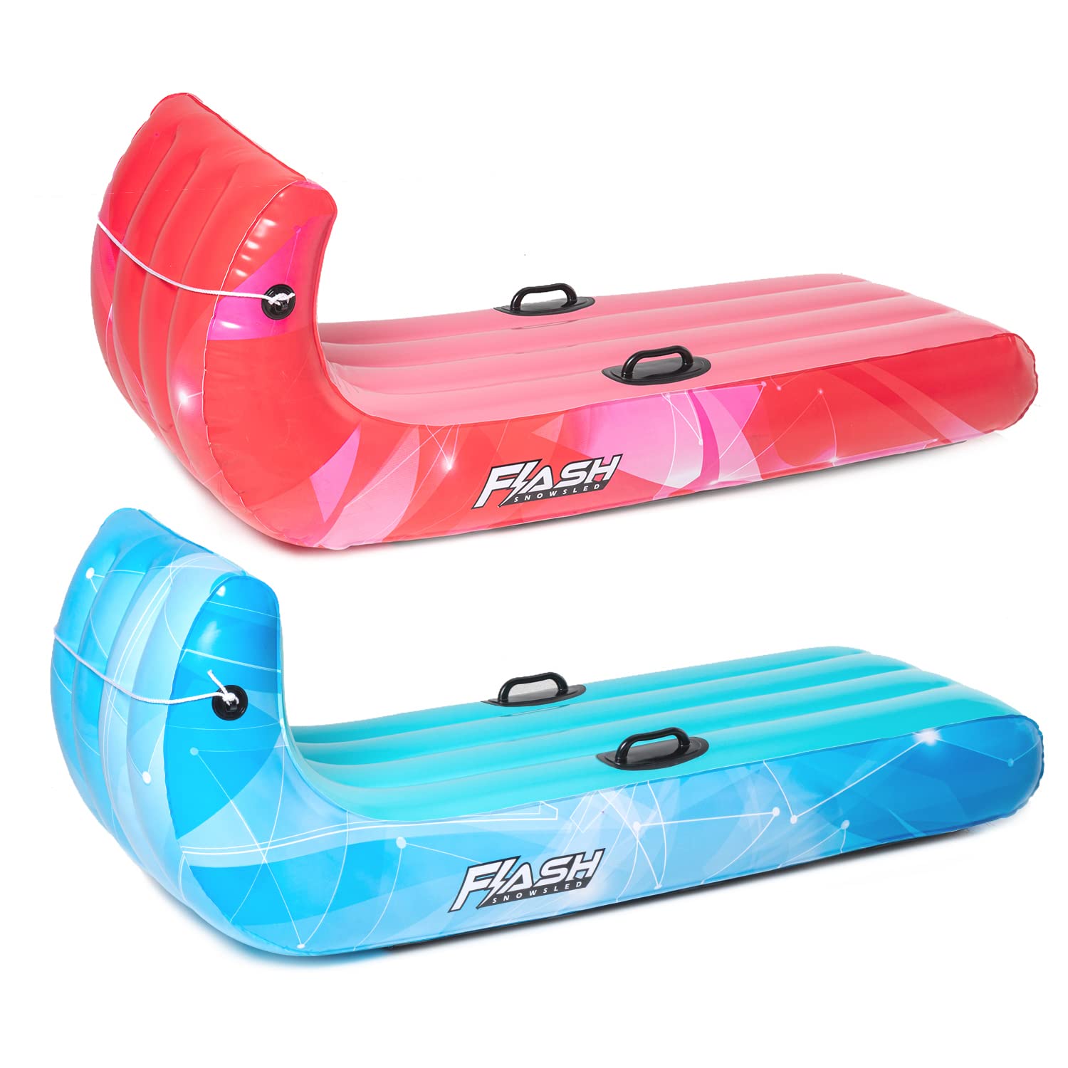 LIFECHOIC 2 Pack Snow Sled, 60" Giant Inflatable Toboggans, Snow Tubes for Kids and Adults, Heavy Duty Winter Sledding, Snow Riders with Handles and 2 Pull Ropes