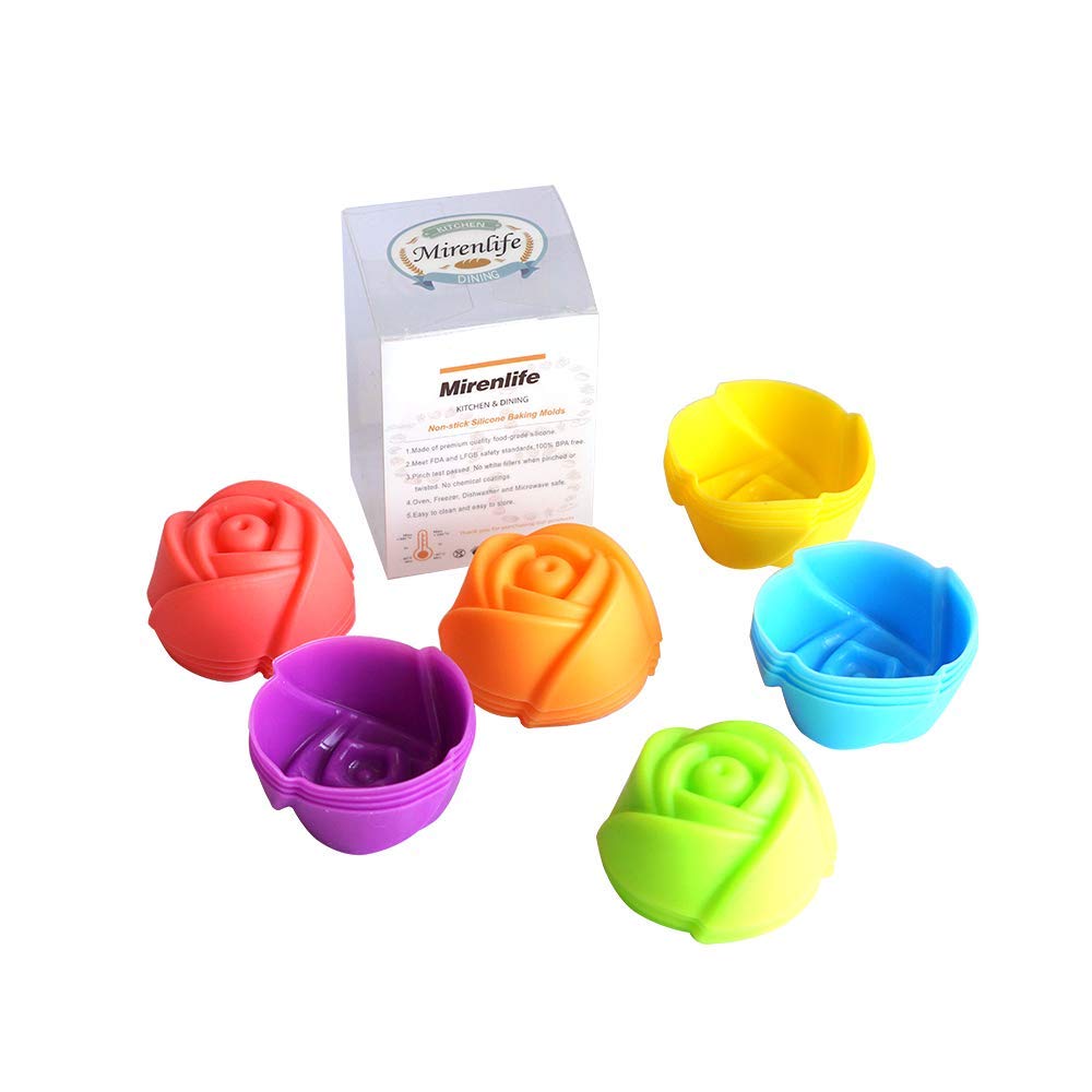 Mirenlife Reusable and Non-stick 2 Inch Mini Size Silicone Baking Cups/Muffin Cups/Mini Cupcake Liners/Mini Chocolate Holders/Truffle Cups -24 Pack-6 Vibrant Colors (Rose)