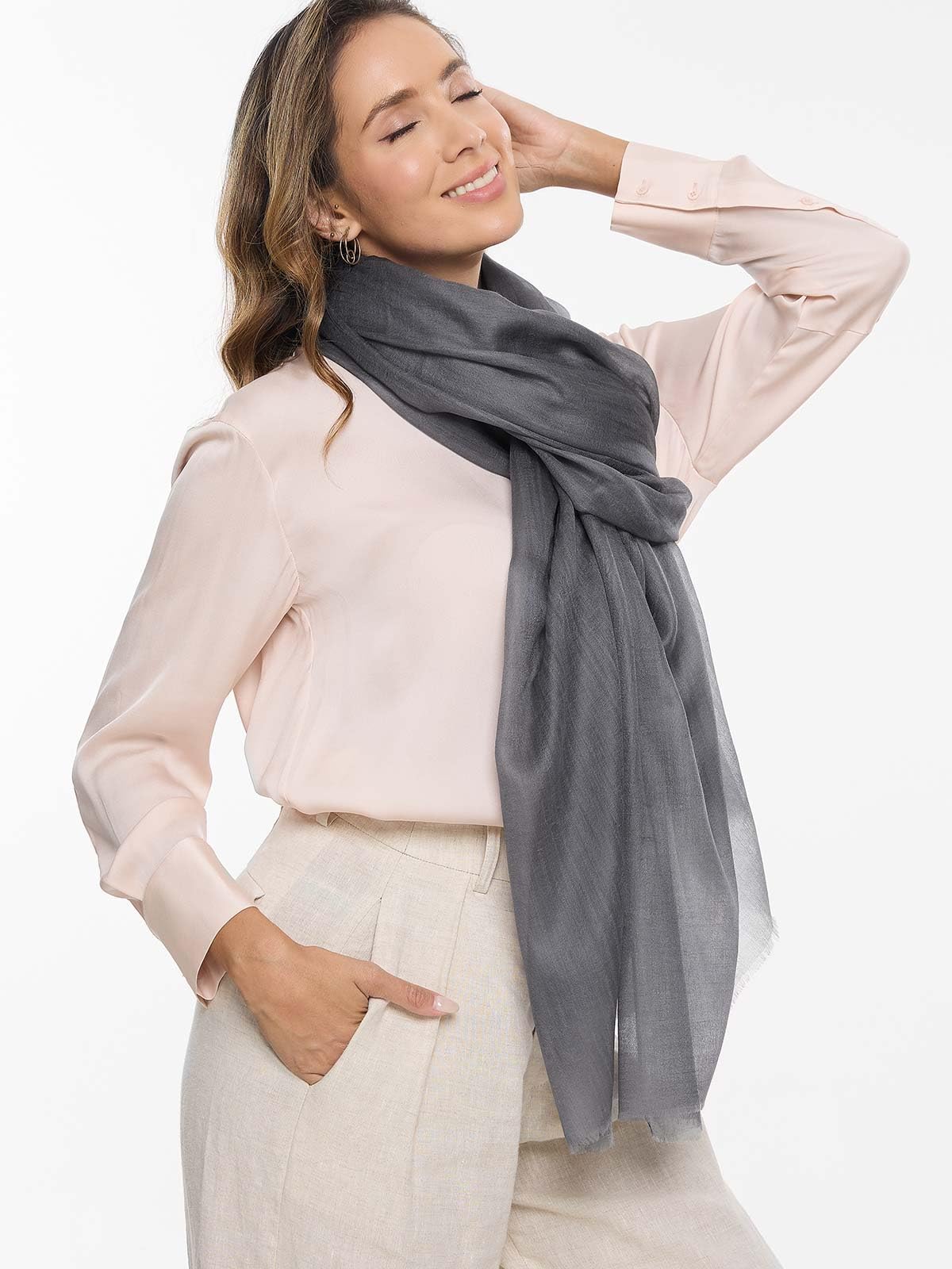 Ovcio Featherlight Charcoal Gray Cashmere Scarf - 100% Pure Cashmere Wrap Scarf for Women (87x39) with Gift Box